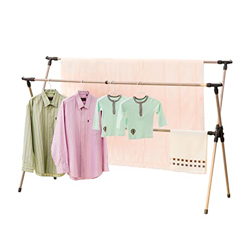 YUBELLES Clothes Drying Rack, Adjustable and Foldable Laundry Rack, Space Saving Hanger Rack, Retractable 47-79 Inch Clothes Rack Heavy Duty Garment Rack for Indoor/Outdoor