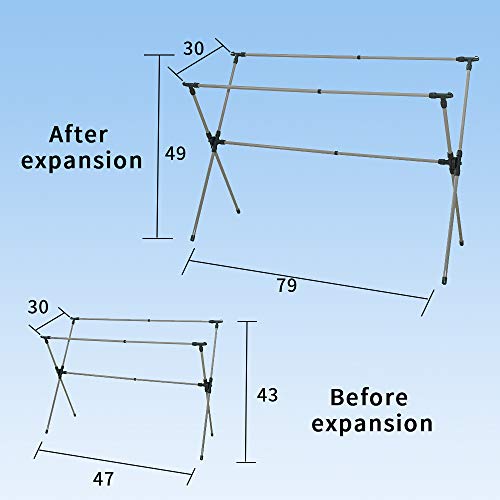 YUBELLES Clothes Drying Rack, Adjustable and Foldable Laundry Rack, Space Saving Hanger Rack, Retractable 47-79 Inch Clothes Rack Heavy Duty Garment Rack for Indoor/Outdoor