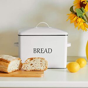 EXTRA LARGE Bread Box with 2 Lids - Metal & Bamboo Lid - White Metal Bread Box for Kitchen Countertop - Holds 2+ Loaves - Farmhouse Bread Box - Bread Storage Ventilation Holes - XXL Bread Bag