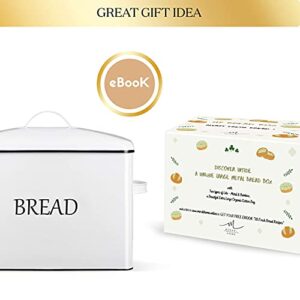 EXTRA LARGE Bread Box with 2 Lids - Metal & Bamboo Lid - White Metal Bread Box for Kitchen Countertop - Holds 2+ Loaves - Farmhouse Bread Box - Bread Storage Ventilation Holes - XXL Bread Bag