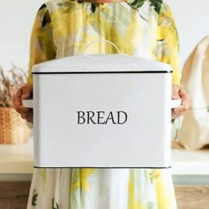 EXTRA LARGE Bread Box with 2 Lids - Metal & Bamboo Lid - White Metal Bread Box for Kitchen Countertop - Holds 2+ Loaves - Farmhouse Bread Box - Bread Storage Ventilation Holes - XXL Bread Bag