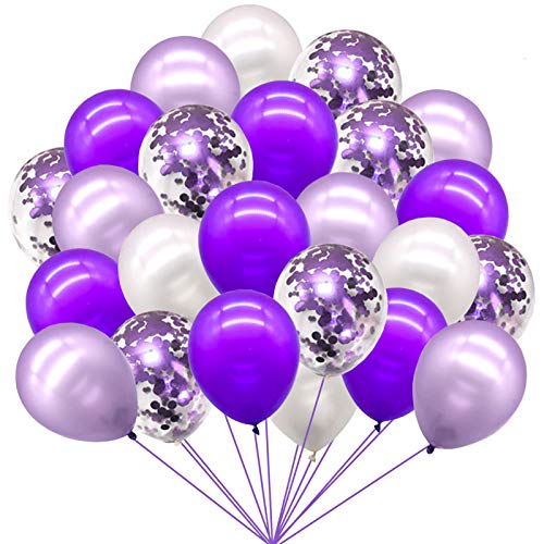 72pcs Purple Balloons Assorted Latex Purple Confetti White Balloons for Wedding Birthday Graduation Party Decorations