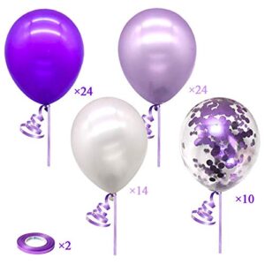 72pcs Purple Balloons Assorted Latex Purple Confetti White Balloons for Wedding Birthday Graduation Party Decorations