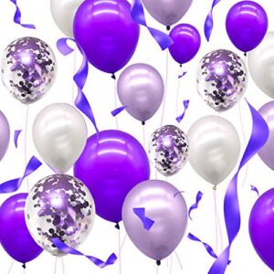 72pcs Purple Balloons Assorted Latex Purple Confetti White Balloons for Wedding Birthday Graduation Party Decorations