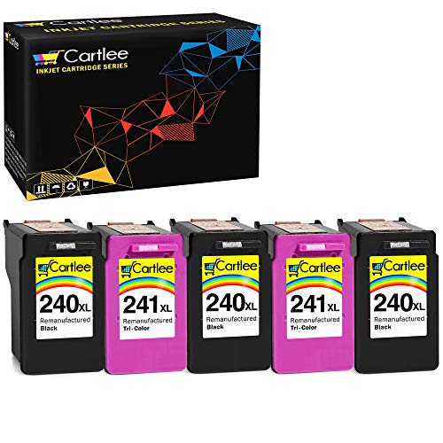 Cartlee Remanufactured High Yield Ink Cartridge Replacement for PG-240XL 240 XL CL-241XL 241 XL PIXMA MX472 MX452 MG3220 MG3520 MX432 MX439 MG2120 MX512 MG3600 MG3620 MX459 MX479 (3 Black, 2 Color)