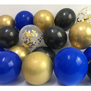 Royal Blue Gold Black Balloons- Confetti Balloons for Graduation Bachelor Men Birthday Anniversary Party Decorations D¨¦cor Supplies 12inch 50packs