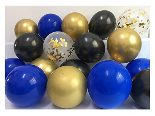 Royal Blue Gold Black Balloons- Confetti Balloons for Graduation Bachelor Men Birthday Anniversary Party Decorations D¨¦cor Supplies 12inch 50packs