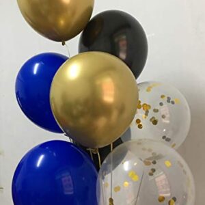 Royal Blue Gold Black Balloons- Confetti Balloons for Graduation Bachelor Men Birthday Anniversary Party Decorations D¨¦cor Supplies 12inch 50packs