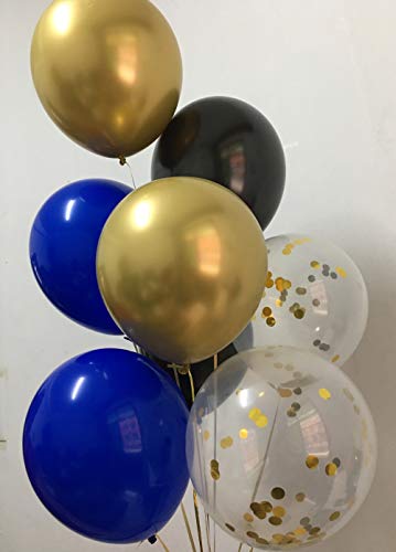 Royal Blue Gold Black Balloons- Confetti Balloons for Graduation Bachelor Men Birthday Anniversary Party Decorations D¨¦cor Supplies 12inch 50packs