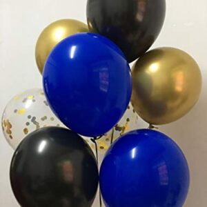 Royal Blue Gold Black Balloons- Confetti Balloons for Graduation Bachelor Men Birthday Anniversary Party Decorations D¨¦cor Supplies 12inch 50packs