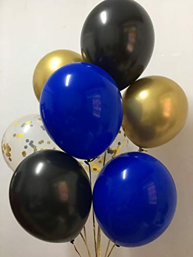 Royal Blue Gold Black Balloons- Confetti Balloons for Graduation Bachelor Men Birthday Anniversary Party Decorations D¨¦cor Supplies 12inch 50packs