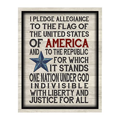 "I Pledge Allegiance to the Flag" -American Patriotic Wall Decor -11 x 14" Modern Typographic Print-Ready to Frame. Home-Office-School-Garage-Cave Decor. Display Your Patriotism! Printed on Paper.