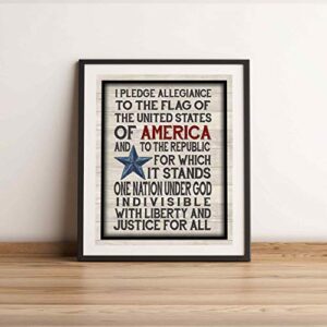 "I Pledge Allegiance to the Flag" -American Patriotic Wall Decor -11 x 14" Modern Typographic Print-Ready to Frame. Home-Office-School-Garage-Cave Decor. Display Your Patriotism! Printed on Paper.