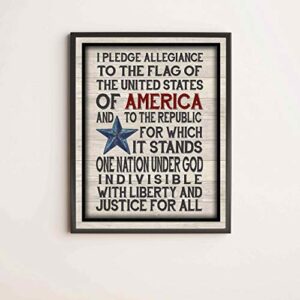 "I Pledge Allegiance to the Flag" -American Patriotic Wall Decor -11 x 14" Modern Typographic Print-Ready to Frame. Home-Office-School-Garage-Cave Decor. Display Your Patriotism! Printed on Paper.