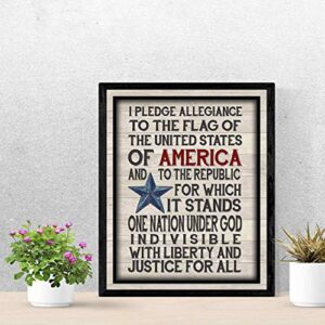 "I Pledge Allegiance to the Flag" -American Patriotic Wall Decor -11 x 14" Modern Typographic Print-Ready to Frame. Home-Office-School-Garage-Cave Decor. Display Your Patriotism! Printed on Paper.