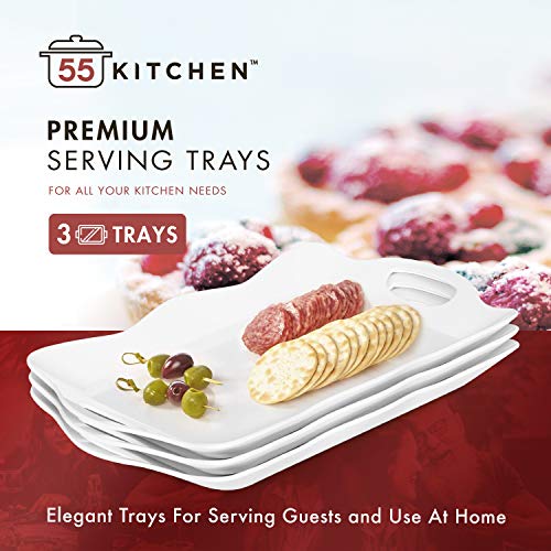 Premium Food Serving Trays (Set of 3) by 55Kitchen Stackable BPA-Free Plastic Tray Set - Dishwasher Safe Plastic Trays For Use At Home, Parties and Events - Acrylic Tray Set