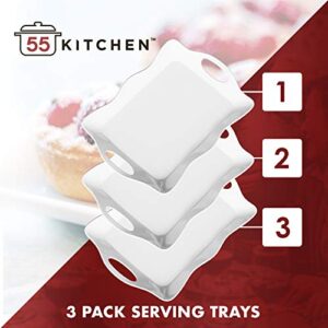 Premium Food Serving Trays (Set of 3) by 55Kitchen Stackable BPA-Free Plastic Tray Set - Dishwasher Safe Plastic Trays For Use At Home, Parties and Events - Acrylic Tray Set