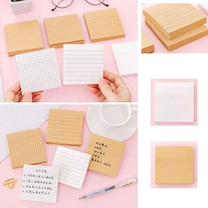 DzdzCrafts Kraft Paper and White Blank Lined Grids Pages 6-Packs 480 Sheets Sticky Notes Notepads Self-Stick Memo Pads