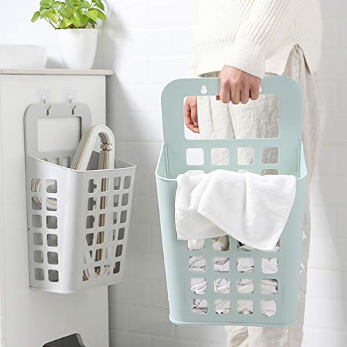 Yardwe Hanging Laundry Hamper Wall Mount Dirty Clothes Basket Foldable Dirty Clothes Sorter Container (Small, Green)