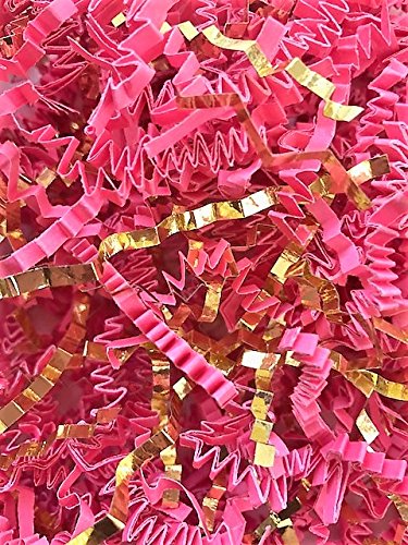 MountainLeaf Pink & Metallic Gold Blend Crinkle Cut Paper Shred Gift Basket Package Grass Filler Bedding ~ 8 oz. (1/2 lb)