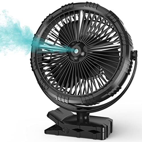 COMLIFE Portable Misting Fan, 10000mAh Rechargeable Battery Operated Fan, 8INCH Clip on Fan, 360° Rotatable Outdoor Fan, 3 Speeds with Timer for Home Office Camping Golf Cart RV Car Jobsite More