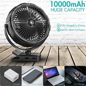 COMLIFE Portable Misting Fan, 10000mAh Rechargeable Battery Operated Fan, 8INCH Clip on Fan, 360° Rotatable Outdoor Fan, 3 Speeds with Timer for Home Office Camping Golf Cart RV Car Jobsite More