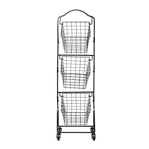 Gourmet Basics by Mikasa Rio 3-Tier Metal Floor Standing Fruit Storage Basket with Removable Wheels, 47.75-Inch, Black