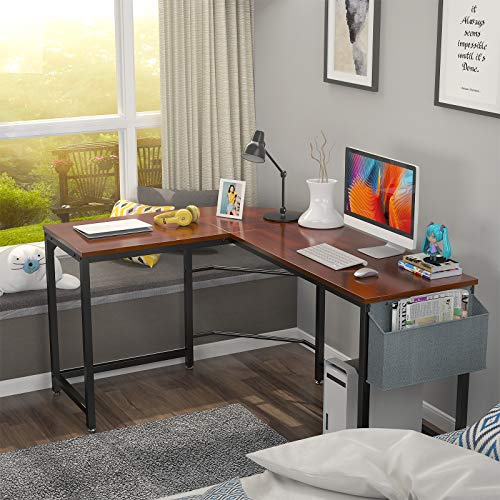 Foxemart L Shaped Desk Corner Desk 58" Computer Gaming Desk PC Table Writing Workstation for Home Office, Large L Study Desk 2 Person Multi-Usage Tables Modern Simple Desk with Storage Bag & CPU Stand