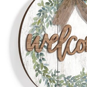 Barnyard Designs Rustic Wood Hanging Welcome Sign for Front Door or Covered Outdoor Porch, Farmhouse Home Decor, White 12” x 12”