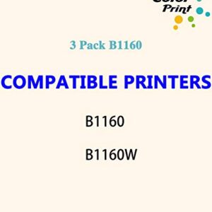 3-Pack ColorPrint Compatible Toner Cartridge Replacement for Dell 1160 B1160w B1160 Work with YK1PM 331-7335 HF44N HF442 B1163w B1165nfw 1163w 1165nfw 1160w B1165 B1163 Laser Printer (Black)