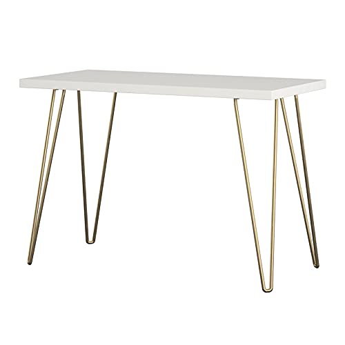 Ameriwood Home Owen Retro Computer, White/Gold Legs Desk