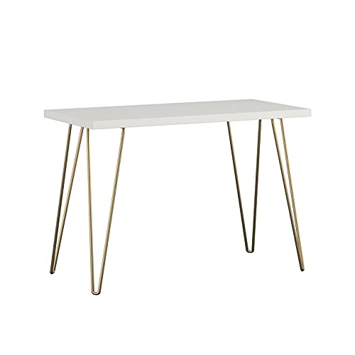 Ameriwood Home Owen Retro Computer, White/Gold Legs Desk