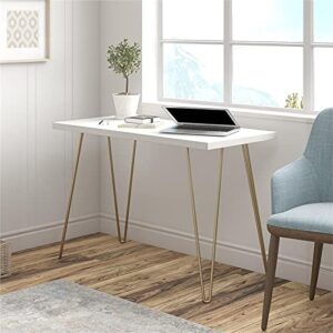 Ameriwood Home Owen Retro Computer, White/Gold Legs Desk