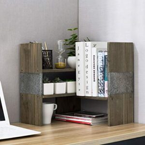 MyGift Rustic Brown Wood Desktop Shelf - Wooden Reclaimed Style and Galvanized Metal Adjustable Desk Bookcase Display Organizer