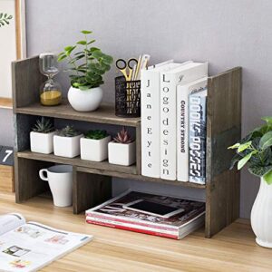 MyGift Rustic Brown Wood Desktop Shelf - Wooden Reclaimed Style and Galvanized Metal Adjustable Desk Bookcase Display Organizer