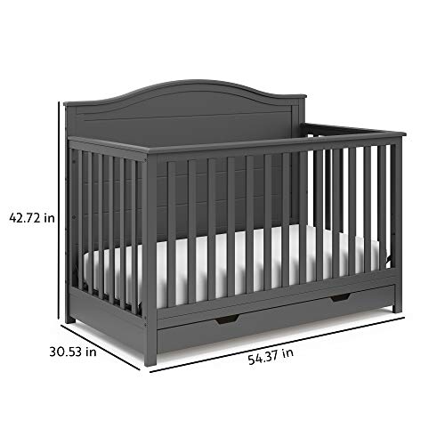 Storkcraft Moss 5-in-1 Convertible Crib with Drawer (Gray) – GREENGUARD Gold Certified, Crib with Drawer Combo, Includes Full-Size Nursery Storage Drawer, Converts to Toddler Bed and Full-Size Bed