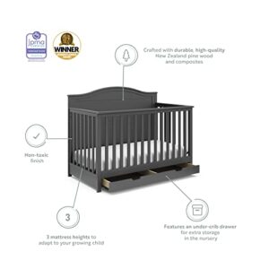 Storkcraft Moss 5-in-1 Convertible Crib with Drawer (Gray) – GREENGUARD Gold Certified, Crib with Drawer Combo, Includes Full-Size Nursery Storage Drawer, Converts to Toddler Bed and Full-Size Bed