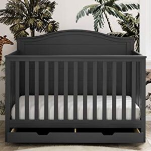 Storkcraft Moss 5-in-1 Convertible Crib with Drawer (Gray) – GREENGUARD Gold Certified, Crib with Drawer Combo, Includes Full-Size Nursery Storage Drawer, Converts to Toddler Bed and Full-Size Bed