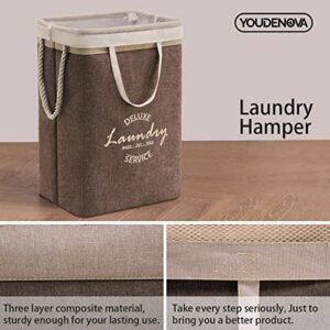 YOUDENOVA 72L Large Laundry Hamper Basket with Detachable Brackets and Handle,Collapsible Storage Basket with Removable Liner Bag for Bedroom,Bathroom Clothing and Toys Organization, Brown