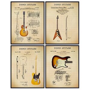 famous guitars patent print set - vintage - gift for musician, guitar player - wall art poster set, home decor for bedroom, living room - 8x10 set - unframed