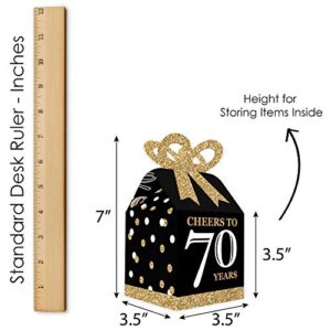 Big Dot of Happiness Adult 70th Birthday - Gold - Square Favor Gift Boxes - Birthday Party Bow Boxes - Set of 12