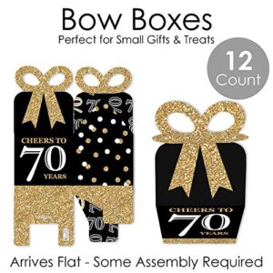 Big Dot of Happiness Adult 70th Birthday - Gold - Square Favor Gift Boxes - Birthday Party Bow Boxes - Set of 12