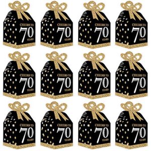 Big Dot of Happiness Adult 70th Birthday - Gold - Square Favor Gift Boxes - Birthday Party Bow Boxes - Set of 12