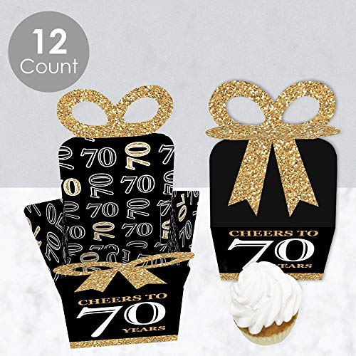 Big Dot of Happiness Adult 70th Birthday - Gold - Square Favor Gift Boxes - Birthday Party Bow Boxes - Set of 12