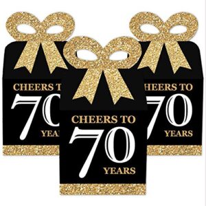 Big Dot of Happiness Adult 70th Birthday - Gold - Square Favor Gift Boxes - Birthday Party Bow Boxes - Set of 12