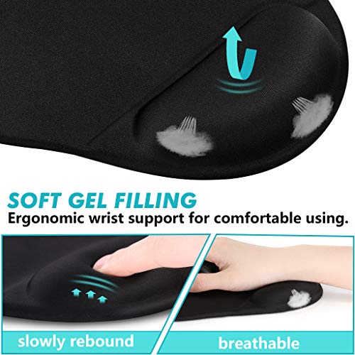 Ergonomic Mouse Pad with Superb Comfortable Wrist Rest Support Bar - Silicone Gel Mousepad with Non-Slip PU Base for Office, Home & Gaming