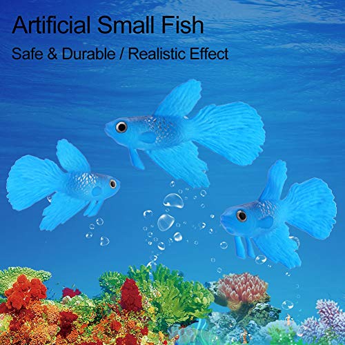 Taidda Artificial Small Fish, Silicone Fish Tank Ornament Aquarium Decoration Funny Fake Fish Decoration for Freshwater Saltwater AquariumBlue Betta Fish