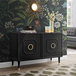 inspired home sideboard - black | design: belen | 2 doors | brushed finish gold handle and leg tip