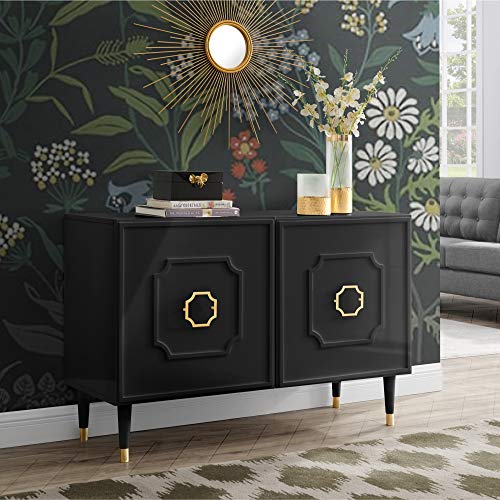 Inspired Home Sideboard - Black | Design: Belen | 2 Doors | Brushed Finish Gold Handle and Leg Tip