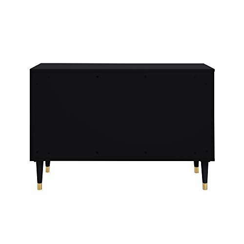 Inspired Home Sideboard - Black | Design: Belen | 2 Doors | Brushed Finish Gold Handle and Leg Tip